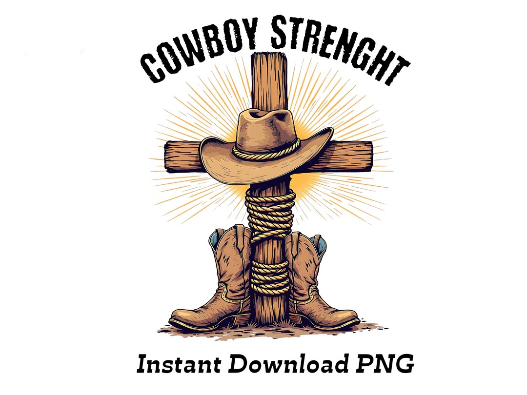 Cowboy Strength Vintage Design With Cross, Cowboy Hat, and Boots ...