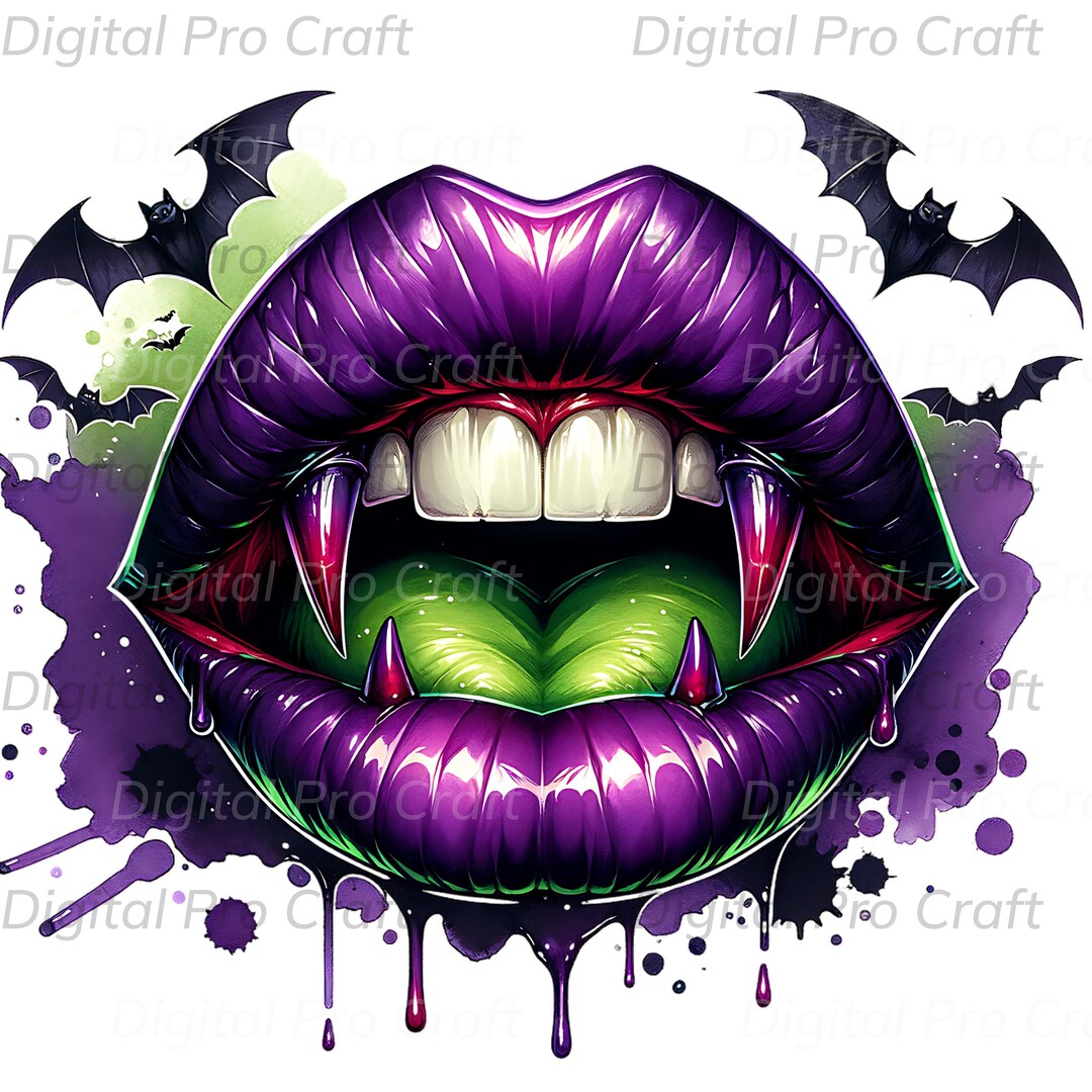Purple Spooky Lips Clipart Halloween Vibes, Vampires Kiss, Instant ...