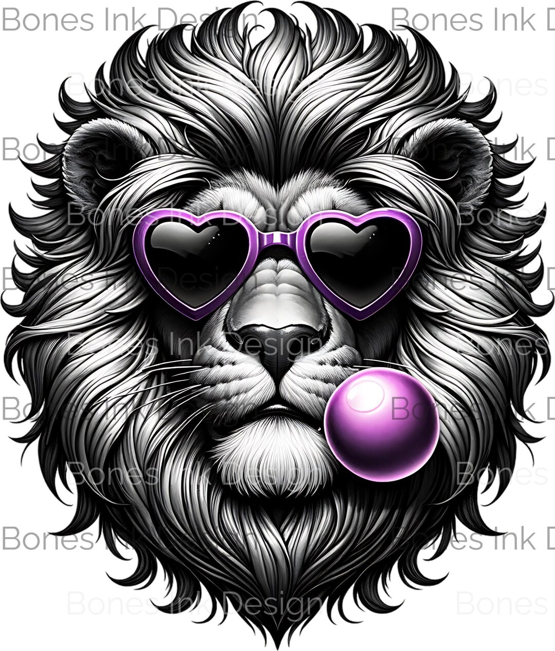 Playful Preppy Lion Mascot With Heart-shaped Sunglasses and Bubble Gum ...