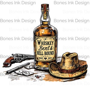 Vintage Western Whiskey Bent and Hell Bound PNG Clipart Illustration ...