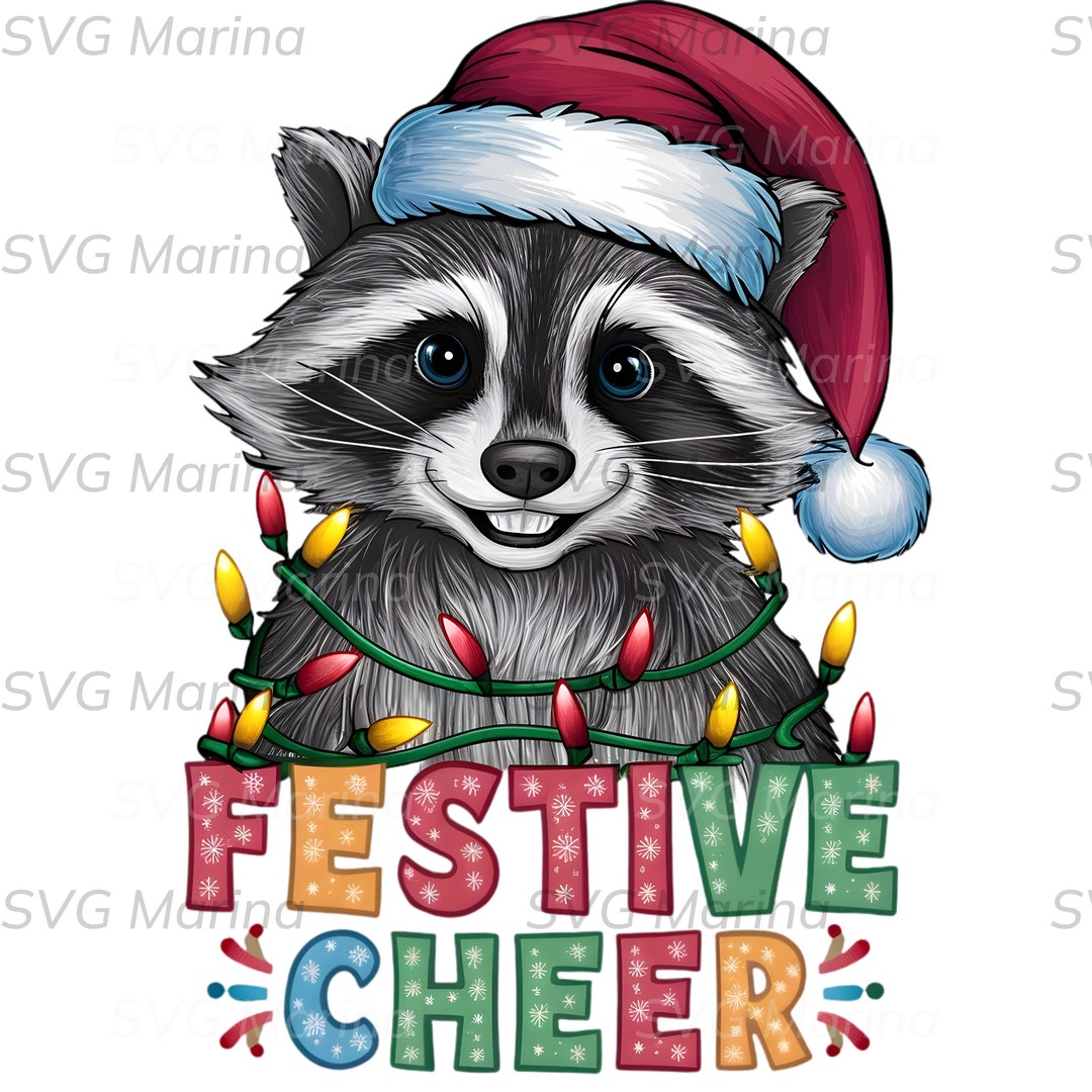 Festive Cheer Raccoon PNG tangled Christmas Lights Digital Download ...