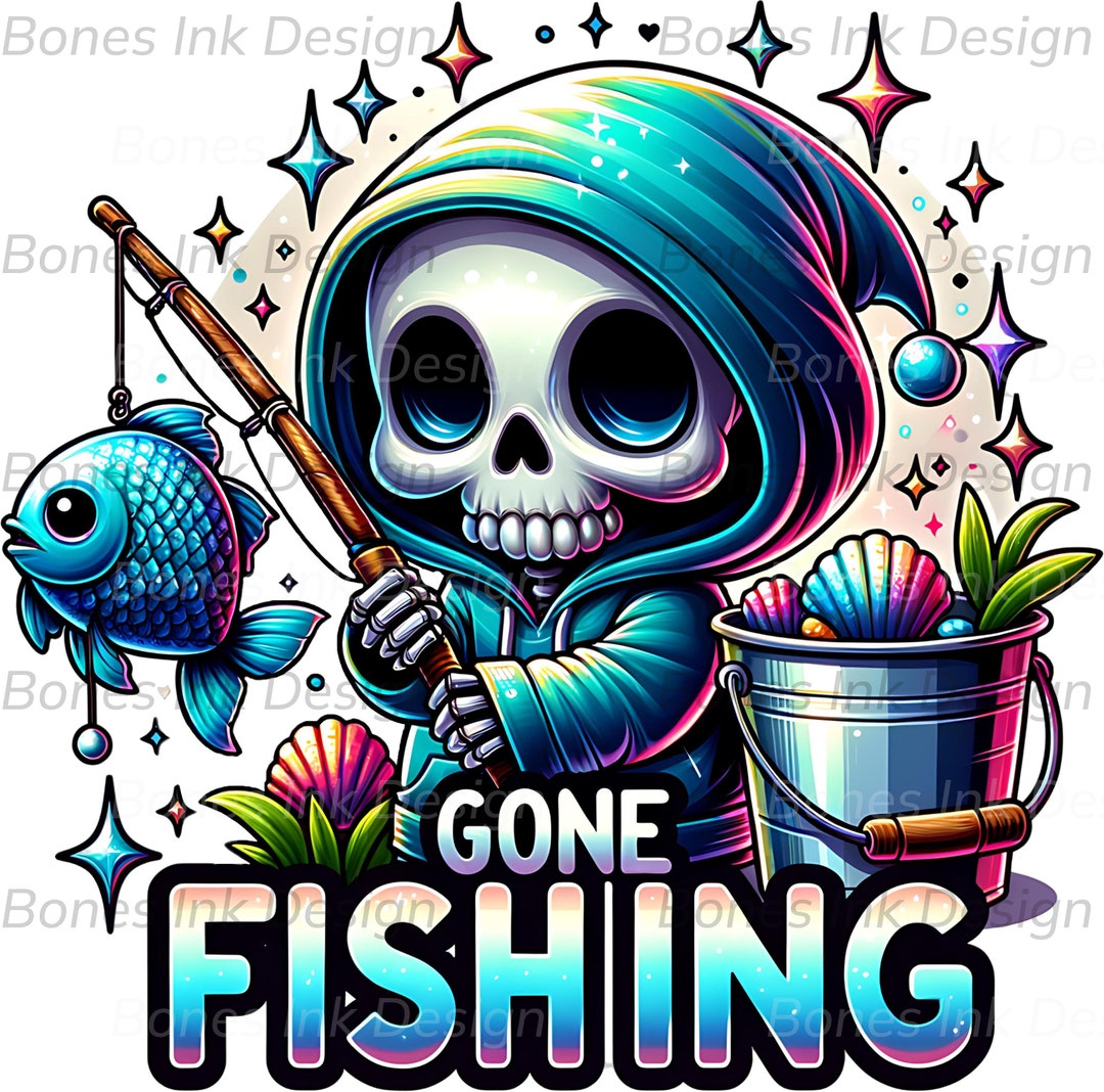 Spooky Fishing Clipart, Funny Gone Fishing PNG, Summer Grim Reaper ...
