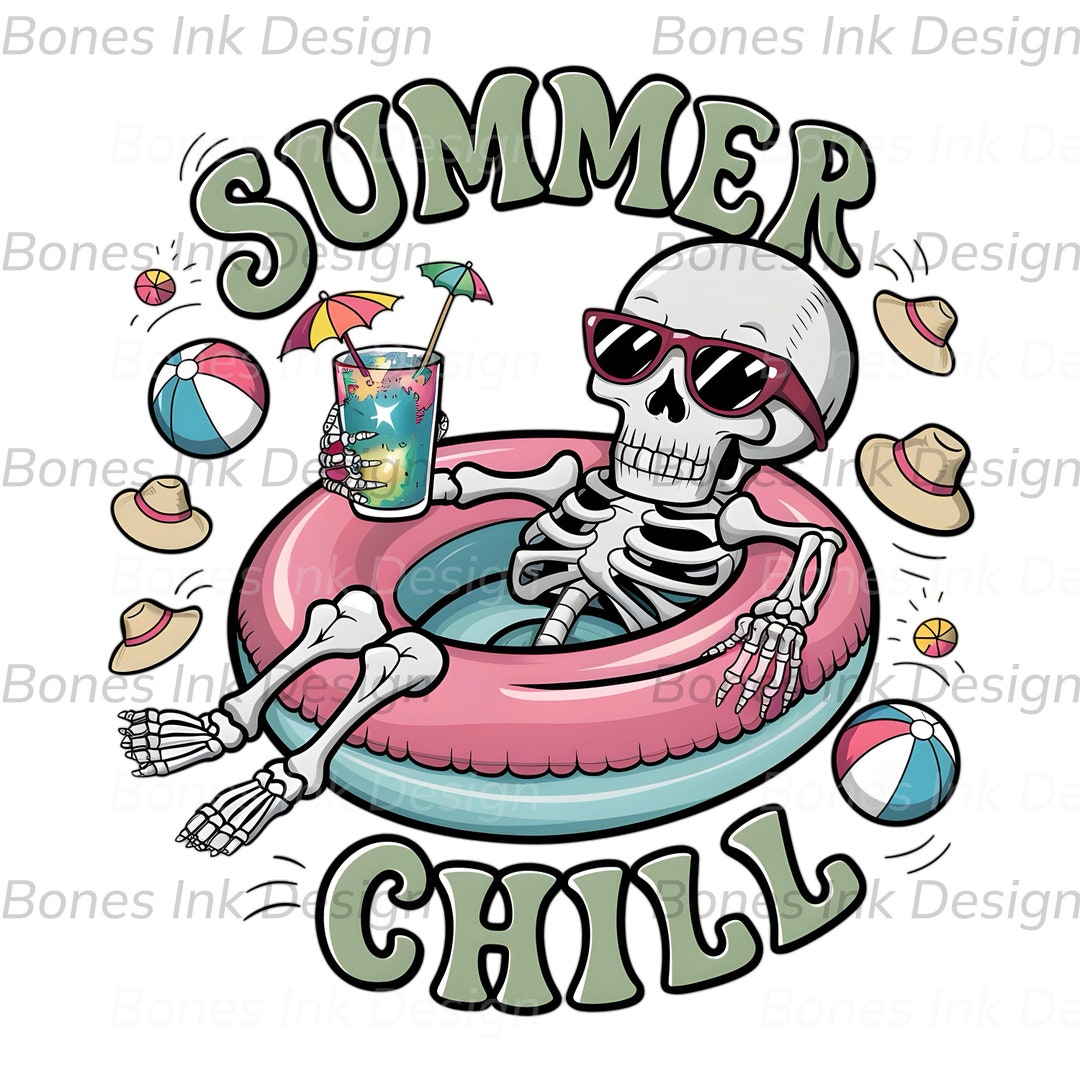 Green Summer Chill Skeleton Clipart PNG, Cute Halloween Clipart, Spooky ...