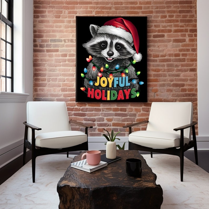 Joyful Holiday Raccoon PNG tangled Christmas Lights Digital Download ...