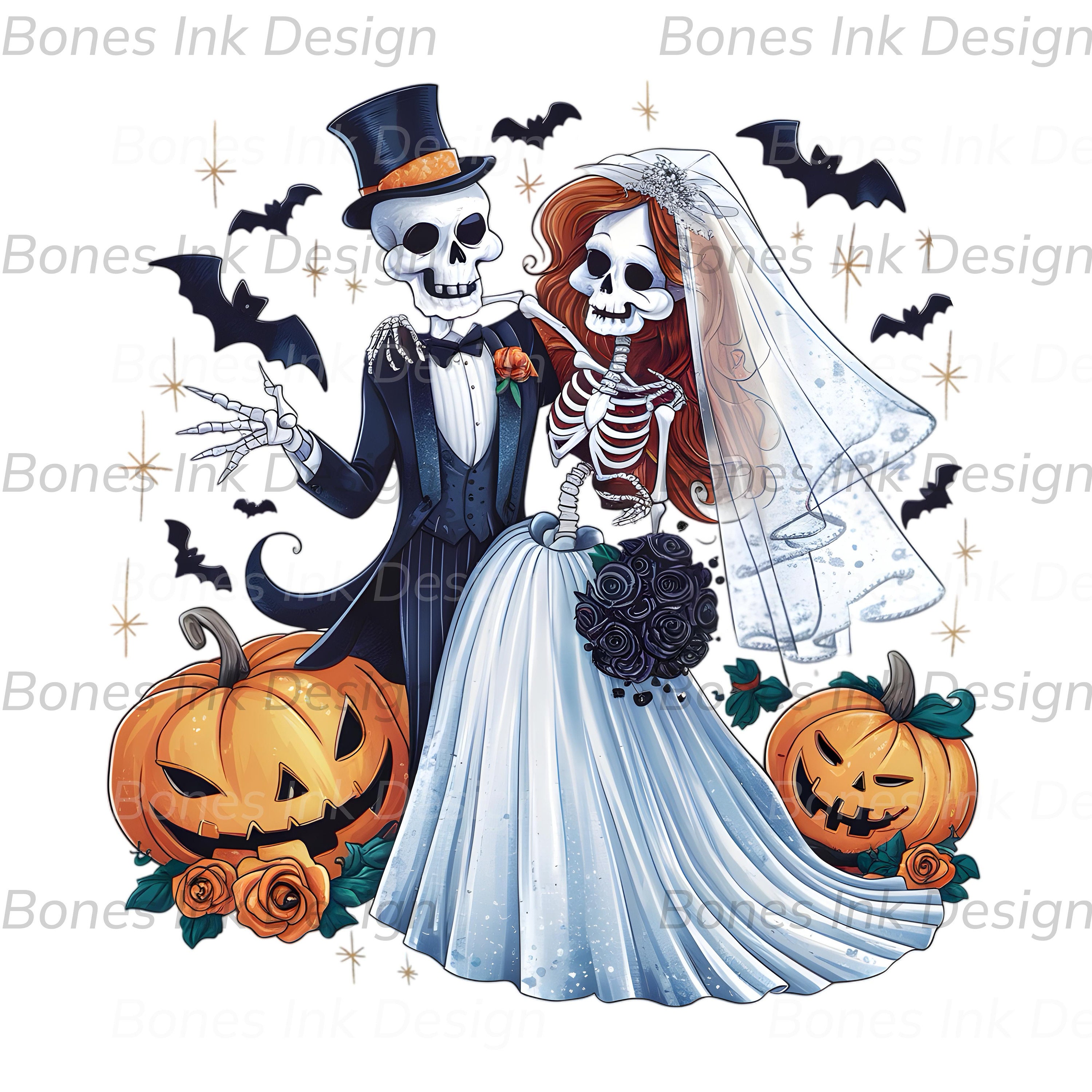 Halloween Skeleton Wedding PNG Clipart Spooky Bride and Groom Instant ...