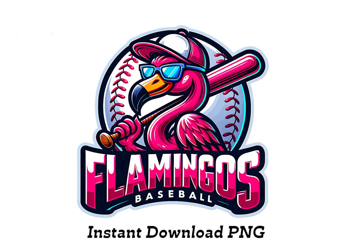 Sporty Flamingos Baseball Team Logo - Trendy Baseball Mascot Retro PNG ...