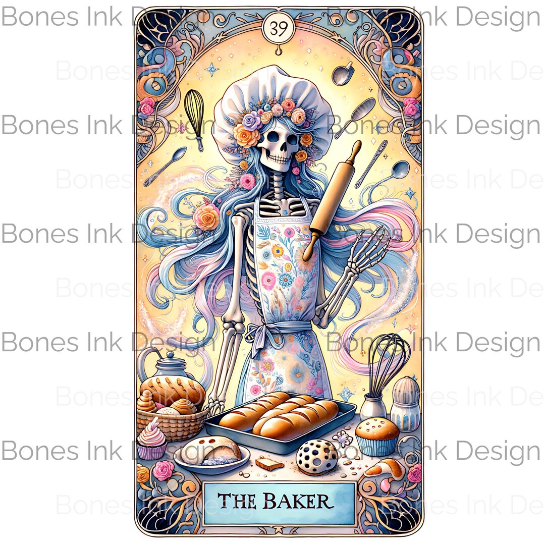 Whimsical Skeleton Baker With Whisk and Rolling Pin Tarot Card Png ...