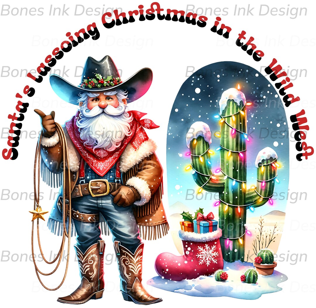 Whimsical Christmas Cowboy Santa Claus Clipart Png for T-shirt and ...