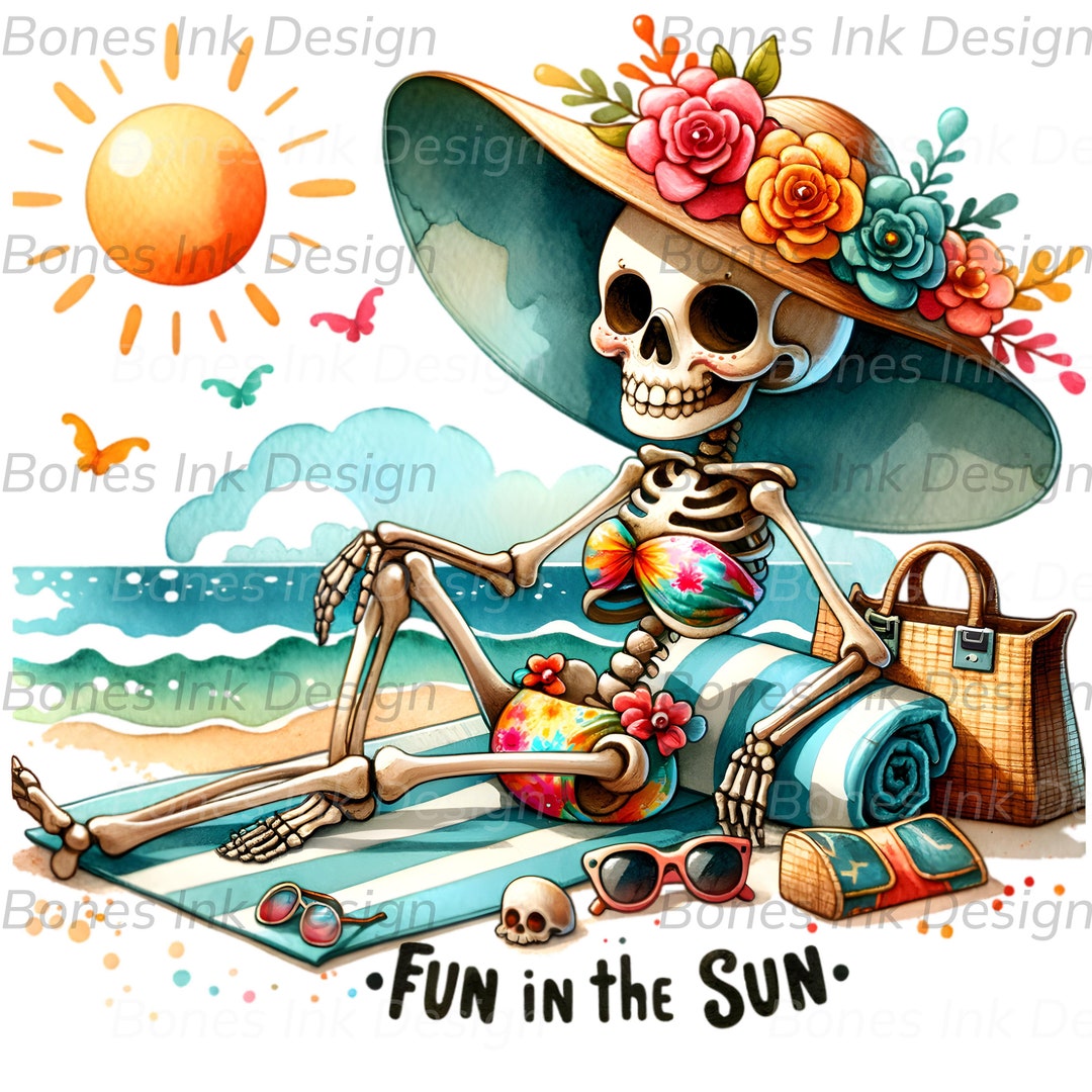 Fun in the Sun Beach Skeleton PNG Clipart summer Vibes, Instant ...