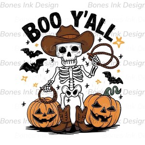 Boo Y'all Halloween Skeleton Clipart Png-cute Western Clipart,spooky ...