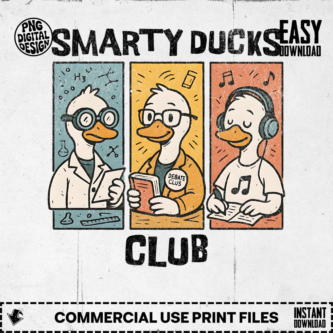 Retro Smarty Ducks Club PNG, Funny School Clipart, Vintage Comic Design ...