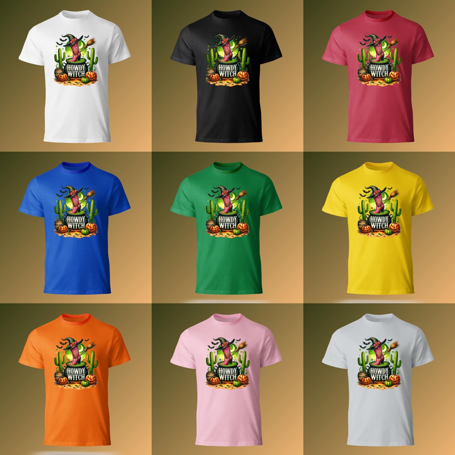 Whimsical Halloween Cowboy Witch Clipart for T-shirt Design and ...