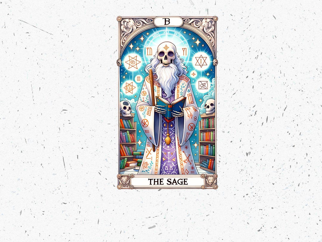 Sage Tarot Card Digital, Tarot Card Png Clipart, Skeleton Wizard Png ...