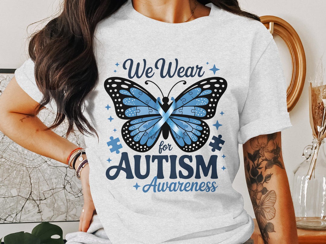Autism Awareness Butterfly PNG, We Wear for Autism Awareness T-shirt ...
