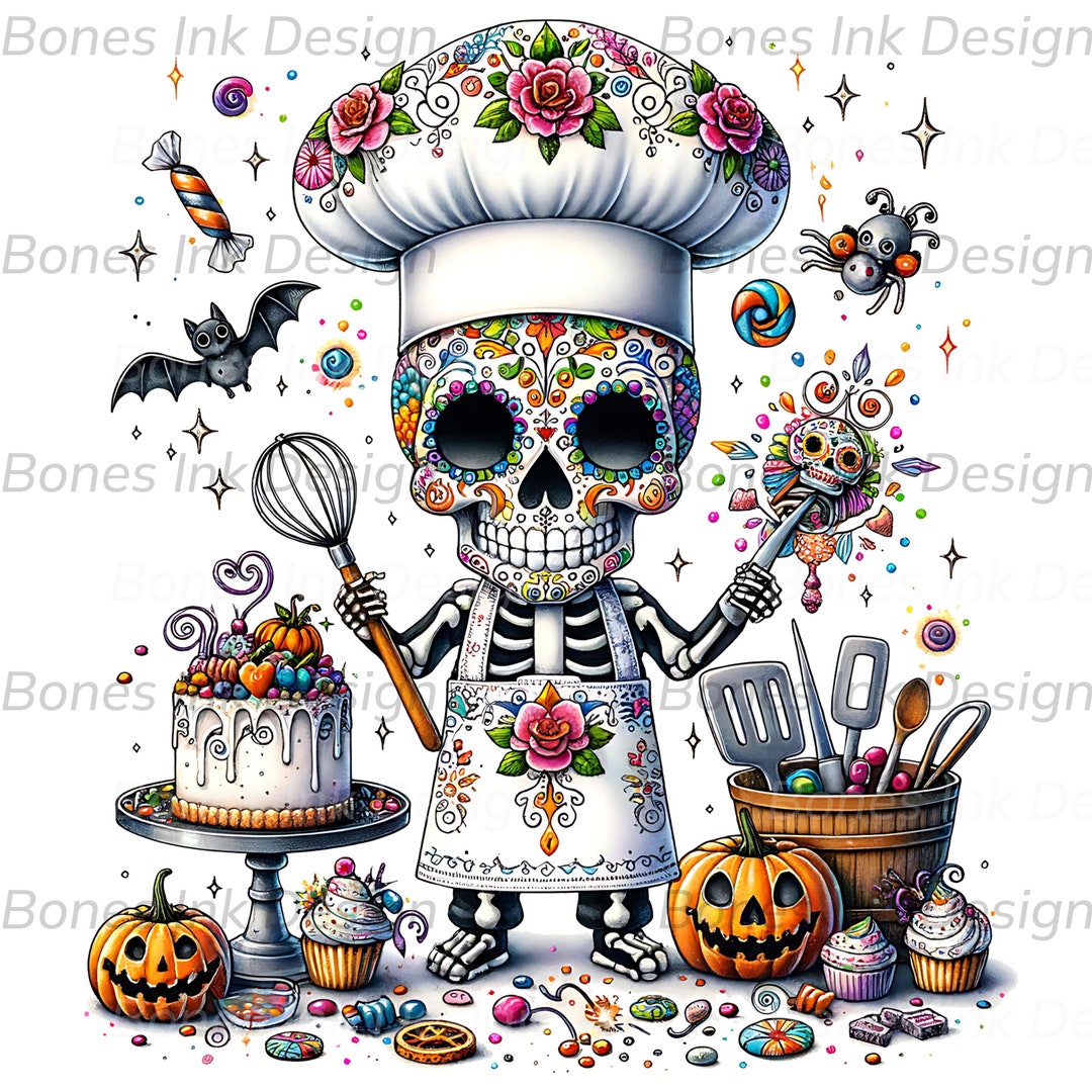Halloween Sugar Skeleton Chef PNG Clipart for T-shirt Design,wall Art ...