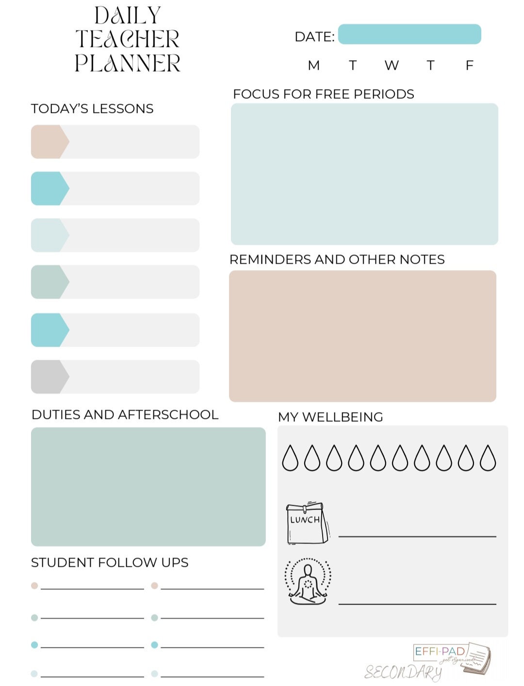Secondary Teacher Daily Planner_ PDF Download - Etsy