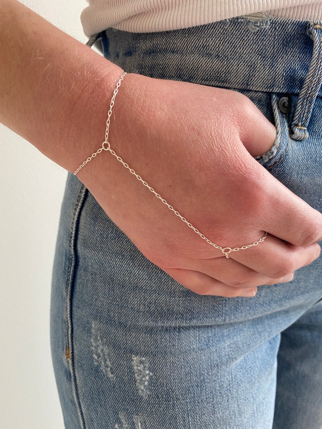 Hand Chain, Sterling Silver Bracelet and Ring, Gold Chain, Chain ...