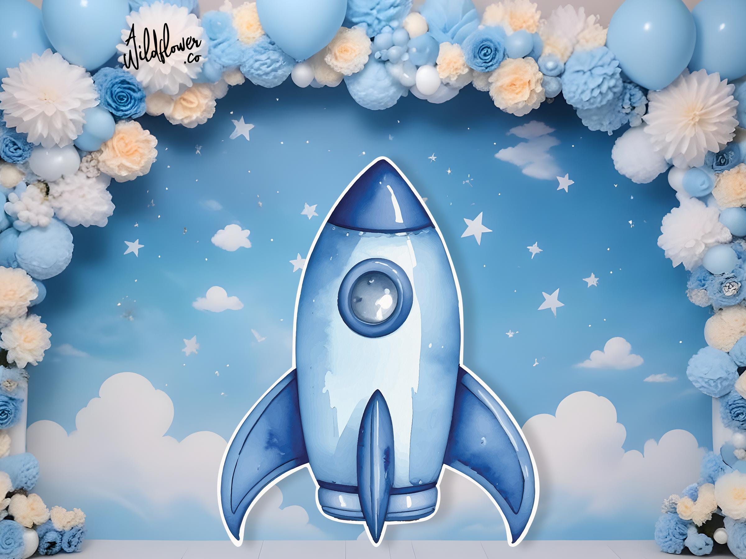 Large Blue Rocket Cutout, Resizeable Sky Standee Birthday Party Decor ...