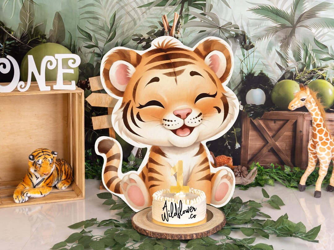Tiger Watercolour Cupcake Topper, Animal Standee, Cute Forest Zoo Party ...