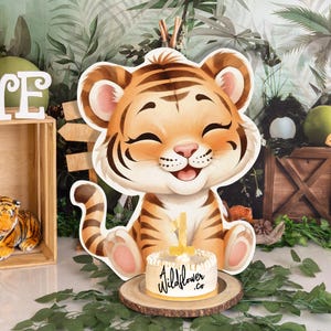 Tiger Watercolour Cupcake Topper, Animal Standee, Cute Forest Zoo Party ...