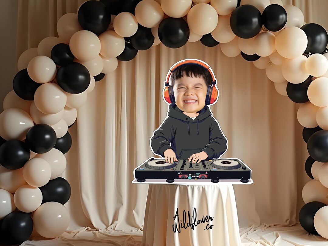 DJ Deejay Custom Face Cutout, Disc Jockey Resizable Standee, Party Decor, Cake Topper Decoration ...