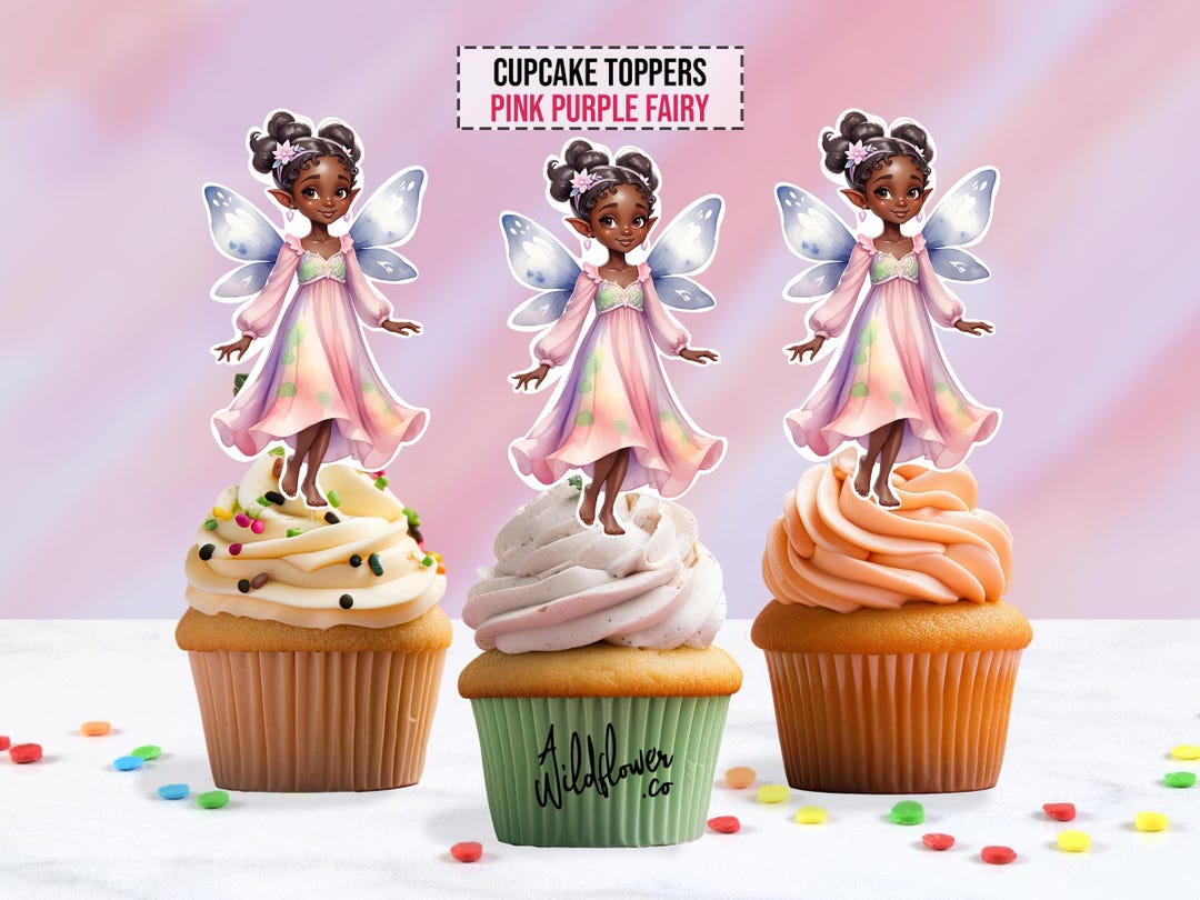 Pink Purple Fairy Cupcake Toppers Party Decoration for Children ...