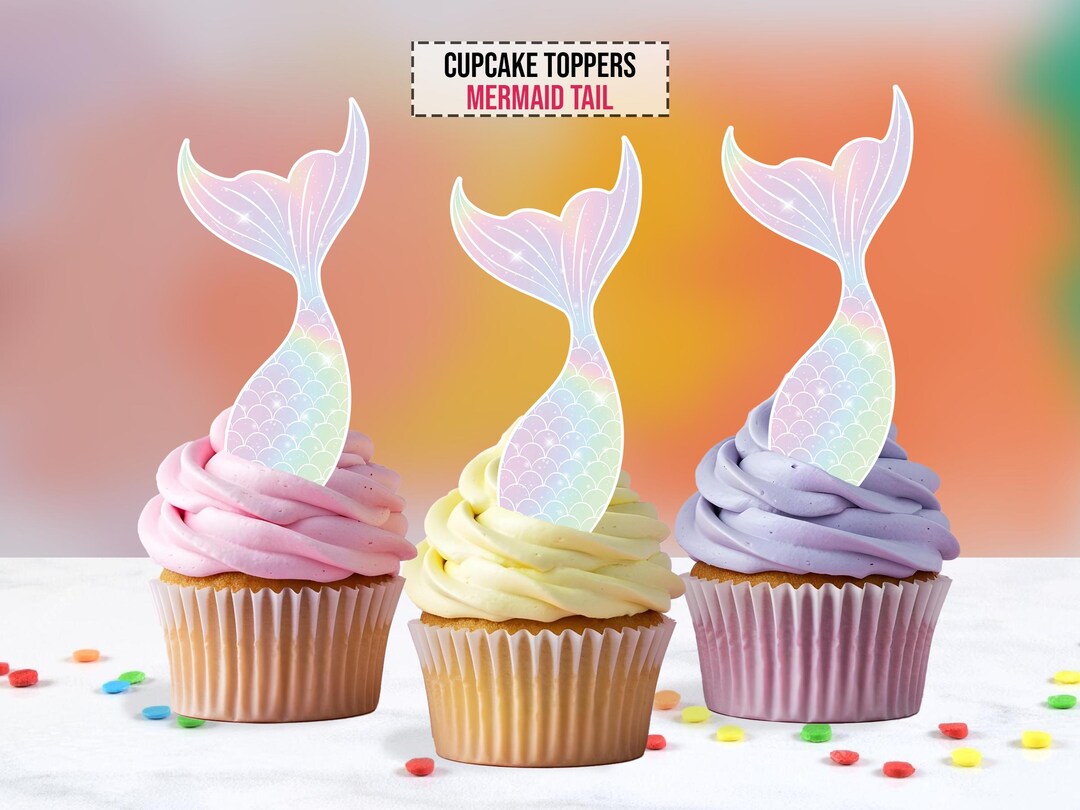 Mermaid Tail Cupcake Toppers Party Decoration for Children Birthday ...
