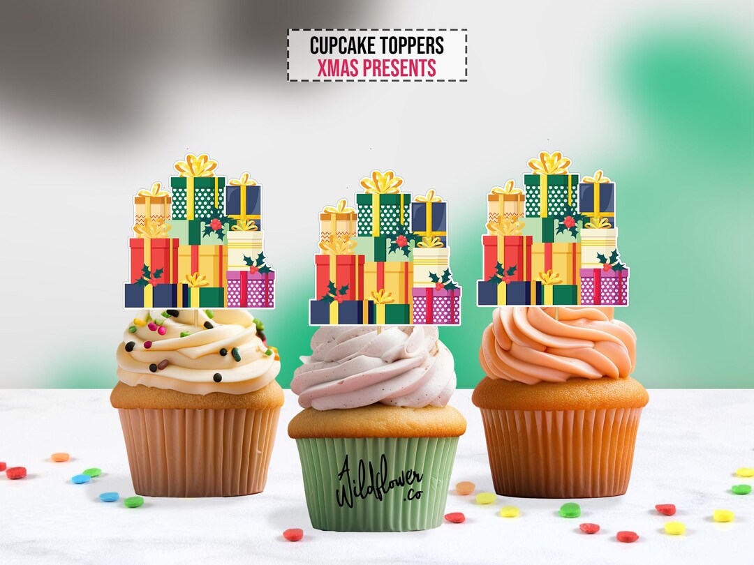 Christmas Present Cupcake Toppers Party Decoration for Children ...