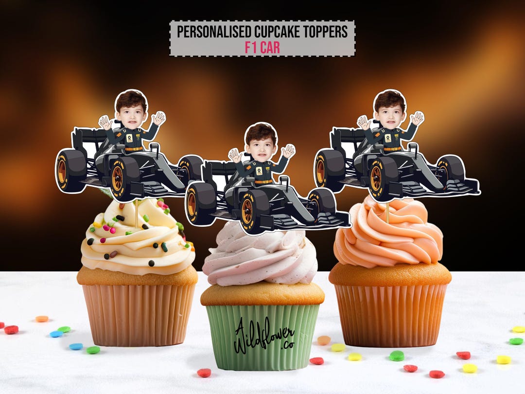 Black Grey F1 Formula One Race Car Custom Face Cupcake Topper Party ...