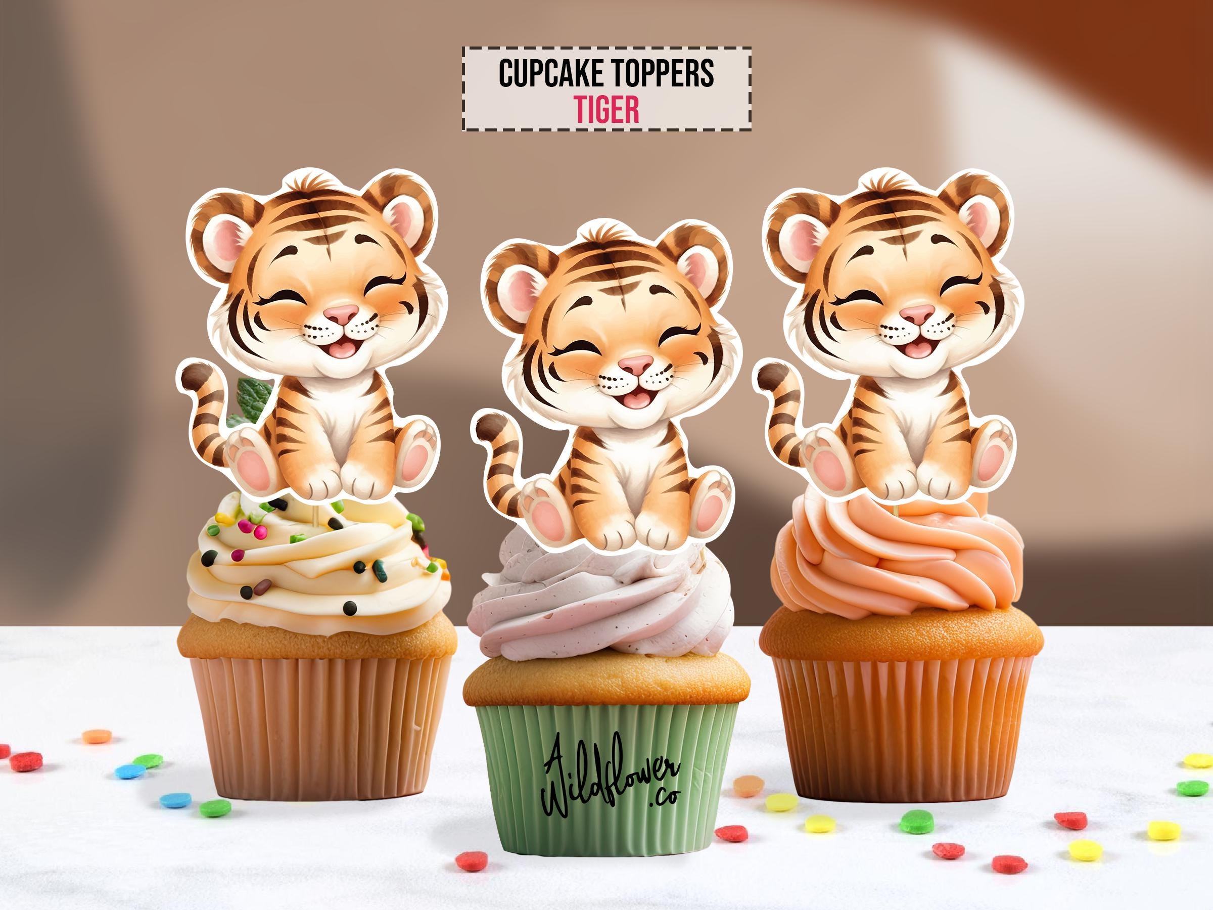 Tiger Cupcake Toppers Party Decoration for Children Birthday Party ...