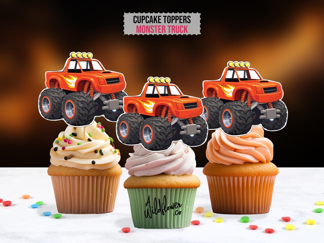 Orange Monster Truck Cupcake Toppers Party Decoration for Children ...