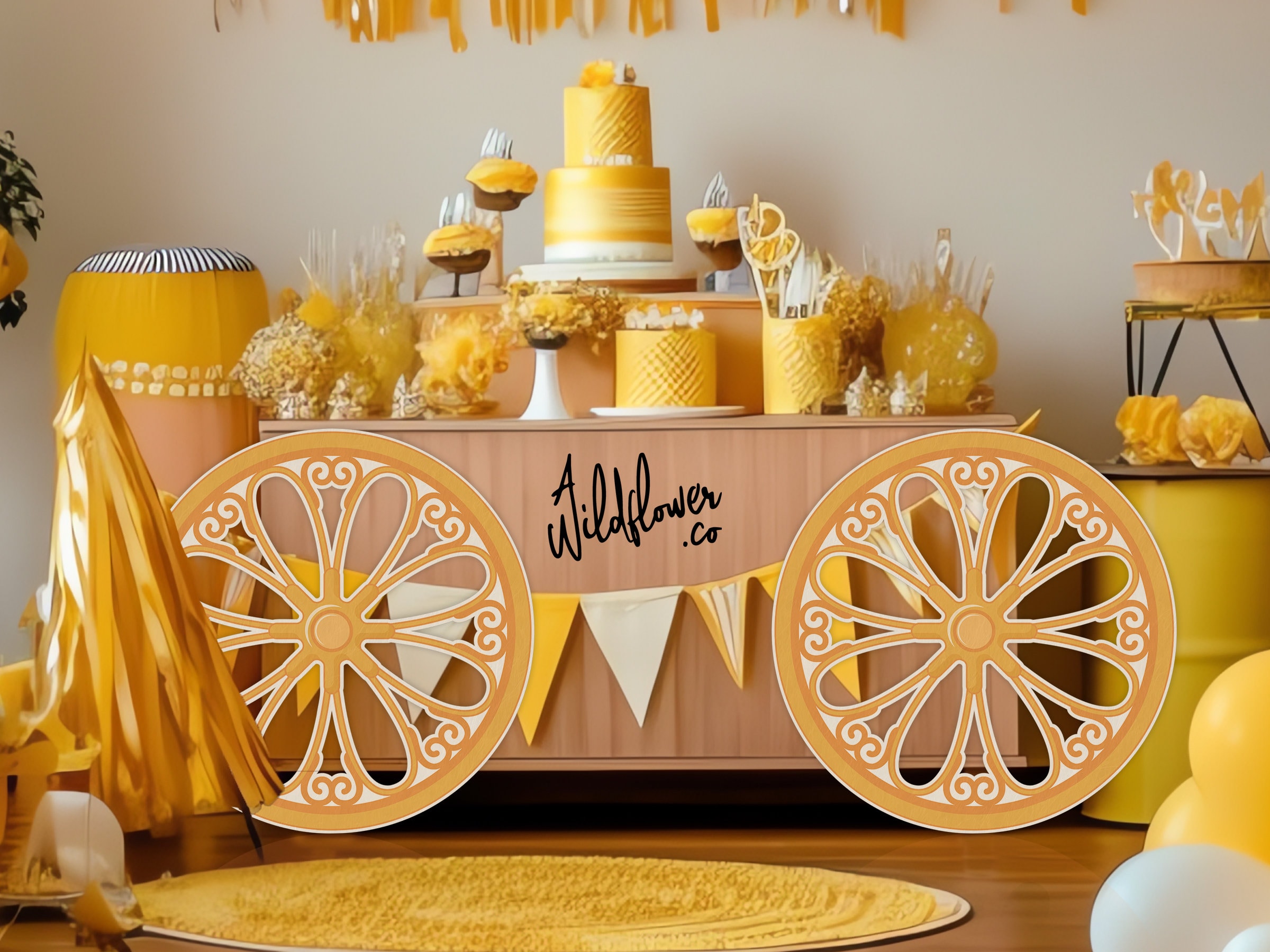 Princess Carriage Wheel Cutout Standee, Resizeable Tyre Party Decor ...