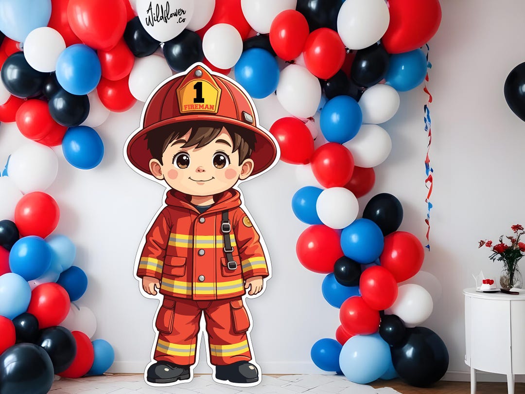 Fireman Resizeable Cutout Standee, Fire Fighter Party Decor, Cake ...