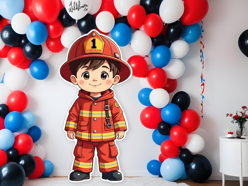 Fireman Resizeable Cutout Standee, Fire Fighter Party Decor, Cake ...
