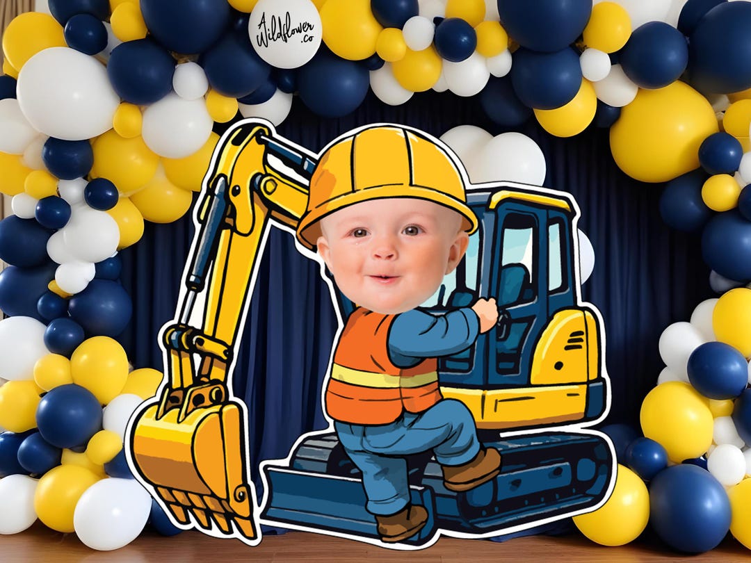 Construction Worker on Excavator Custom Face Cut Out Standee, Party ...