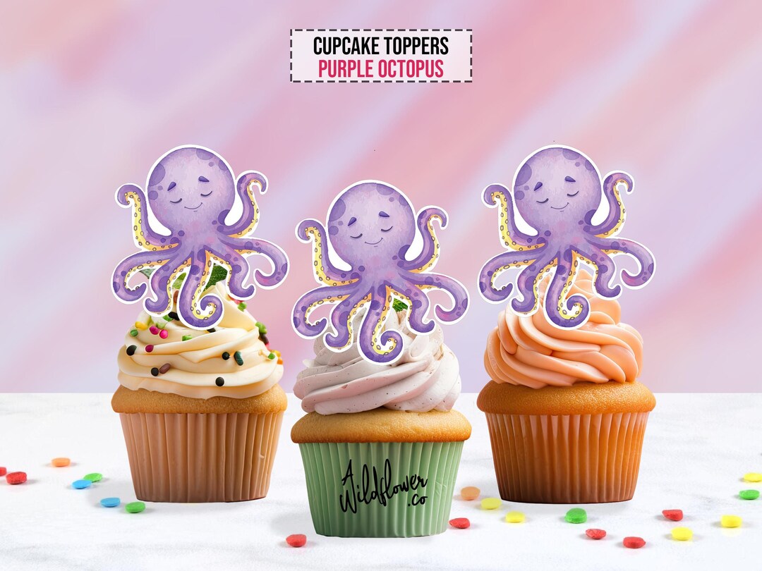 Purple Octopus Cupcake Toppers Party Decoration for Children Birthday ...
