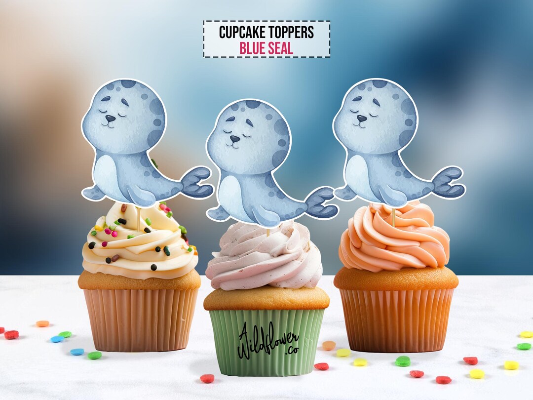 Blue Seal Cupcake Toppers Party Decoration for Children Birthday Party ...