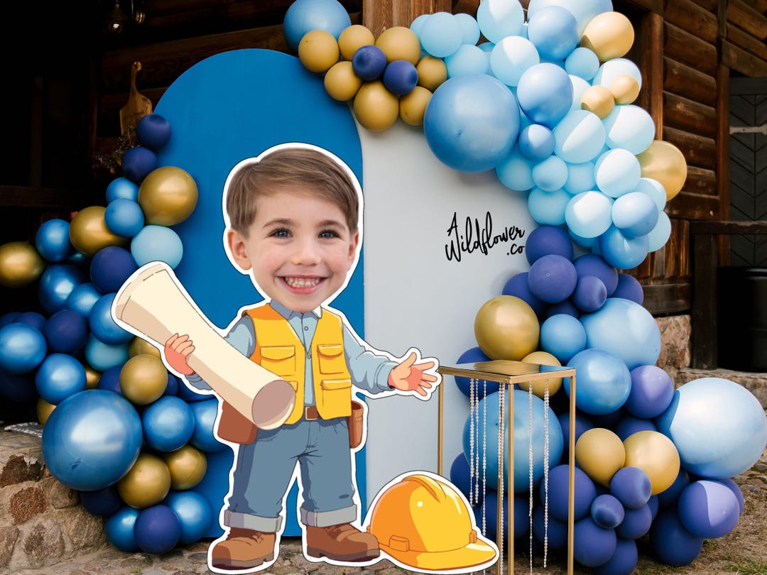 Construction Worker Custom Face Cut Out Standee, Party Decor, Cake ...