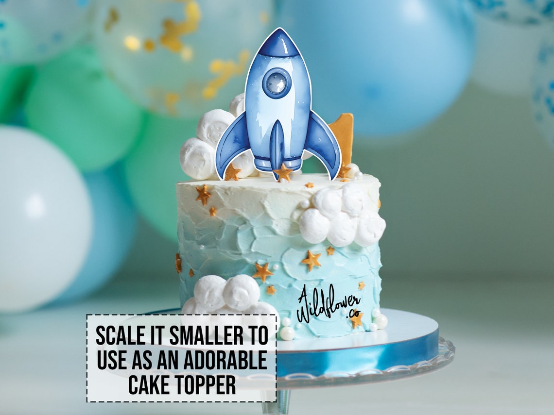 Large Blue Rocket Cutout, Resizeable Sky Standee Birthday Party Decor ...