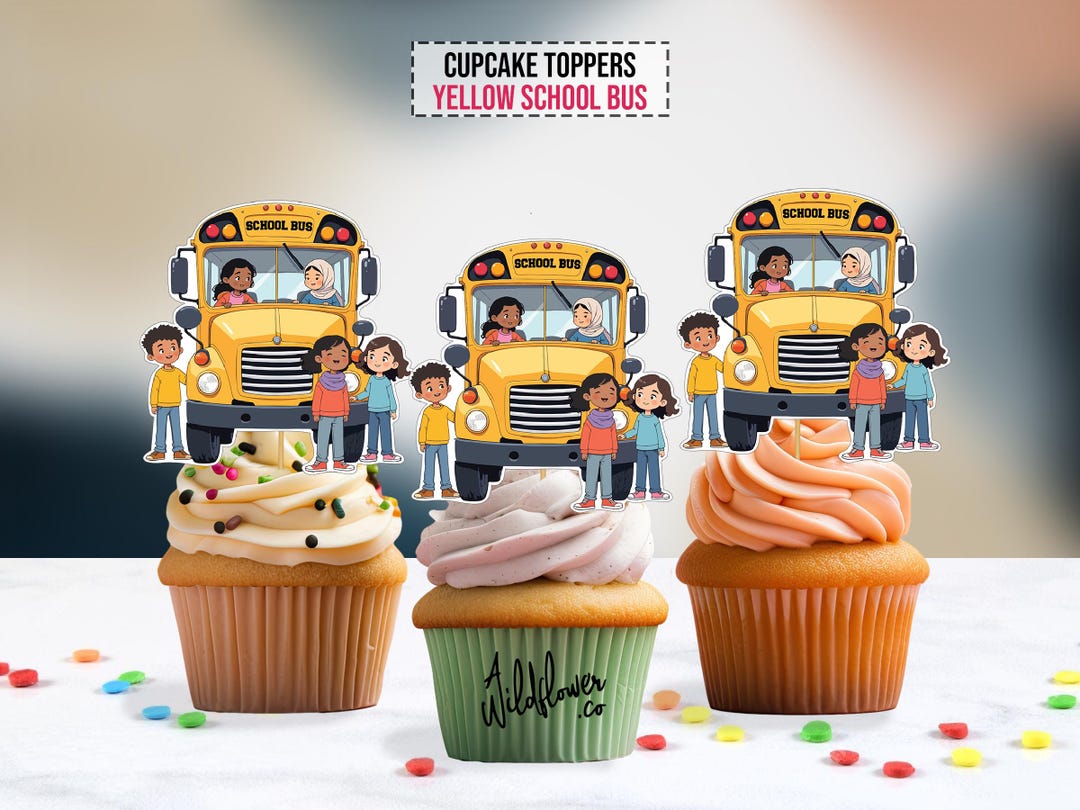 Back to School Bus Cupcake Toppers Party Decoration for Children ...