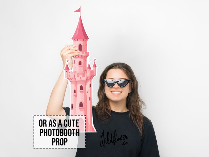 Pink Castle Tower Cutout, Resizable Watercolour Standee, Party Decor ...
