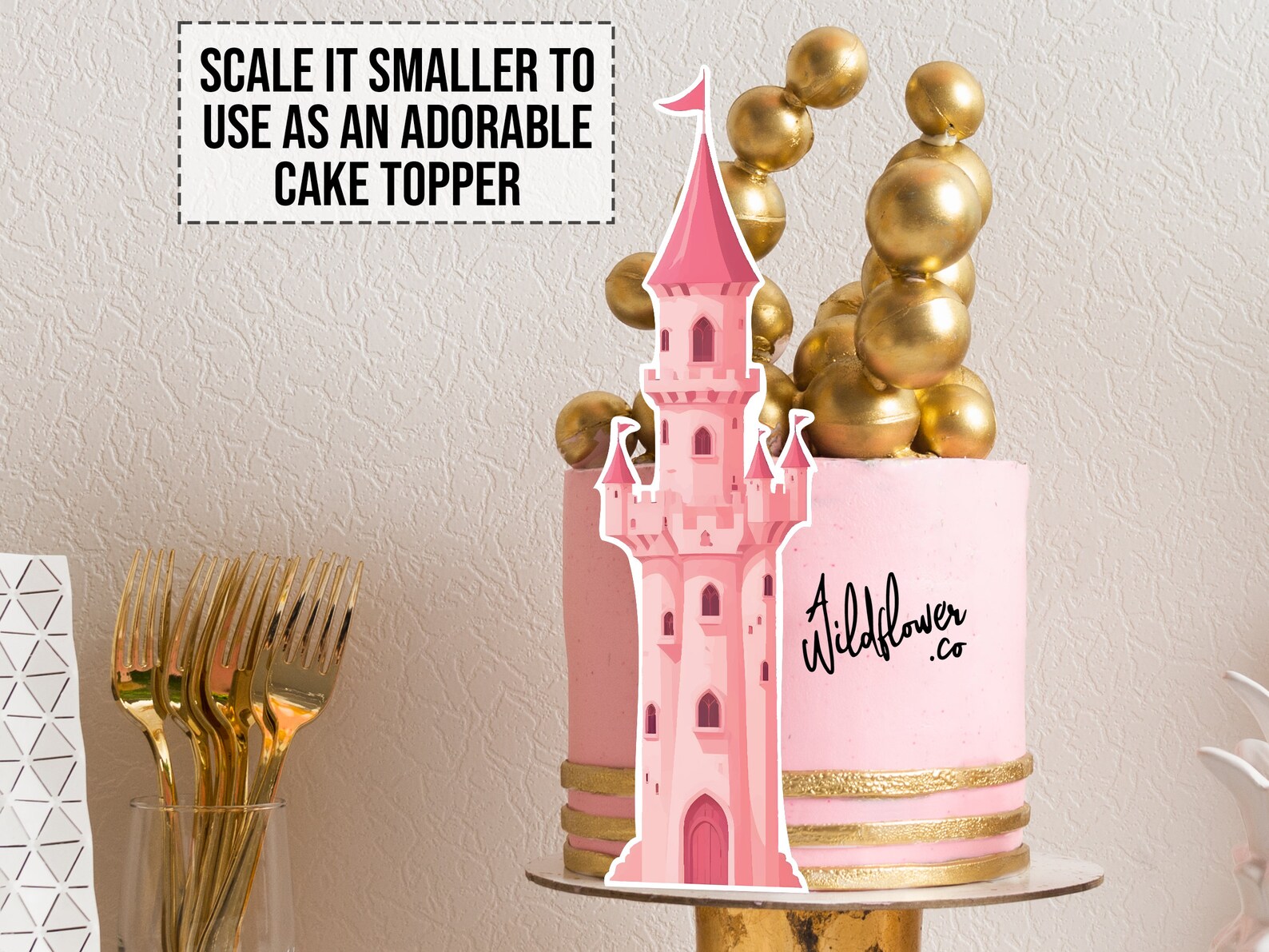Pink Castle Tower Cutout, Resizable Watercolour Standee, Party Decor ...