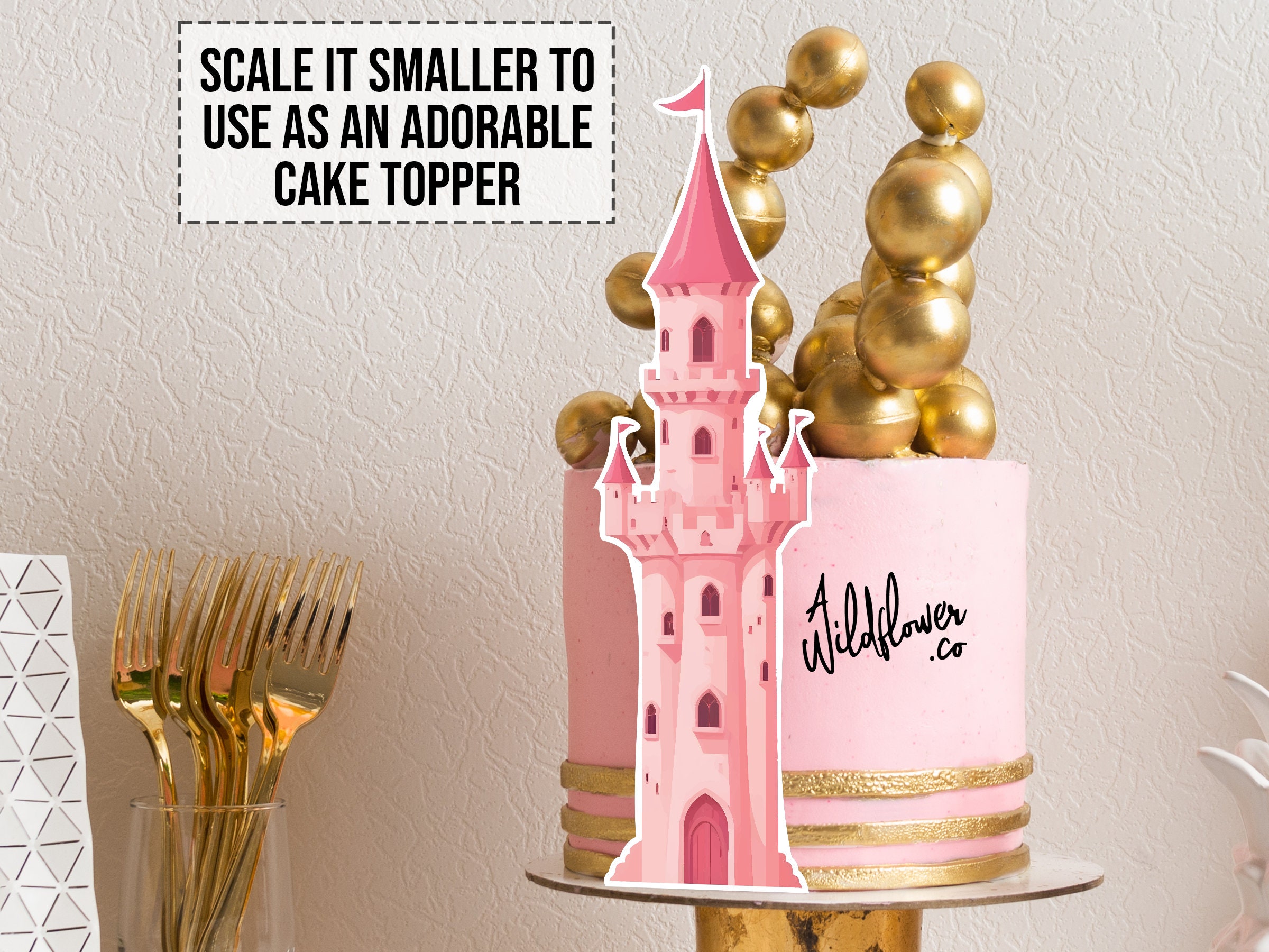 Pink Castle Tower Cutout, Resizable Watercolour Standee, Party Decor ...