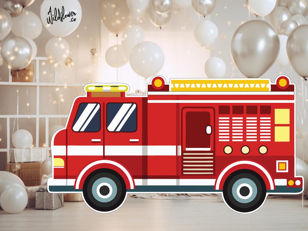 Fire Truck Resizeable Cutout Standee, Fire Fighter Party Decor, Cake ...