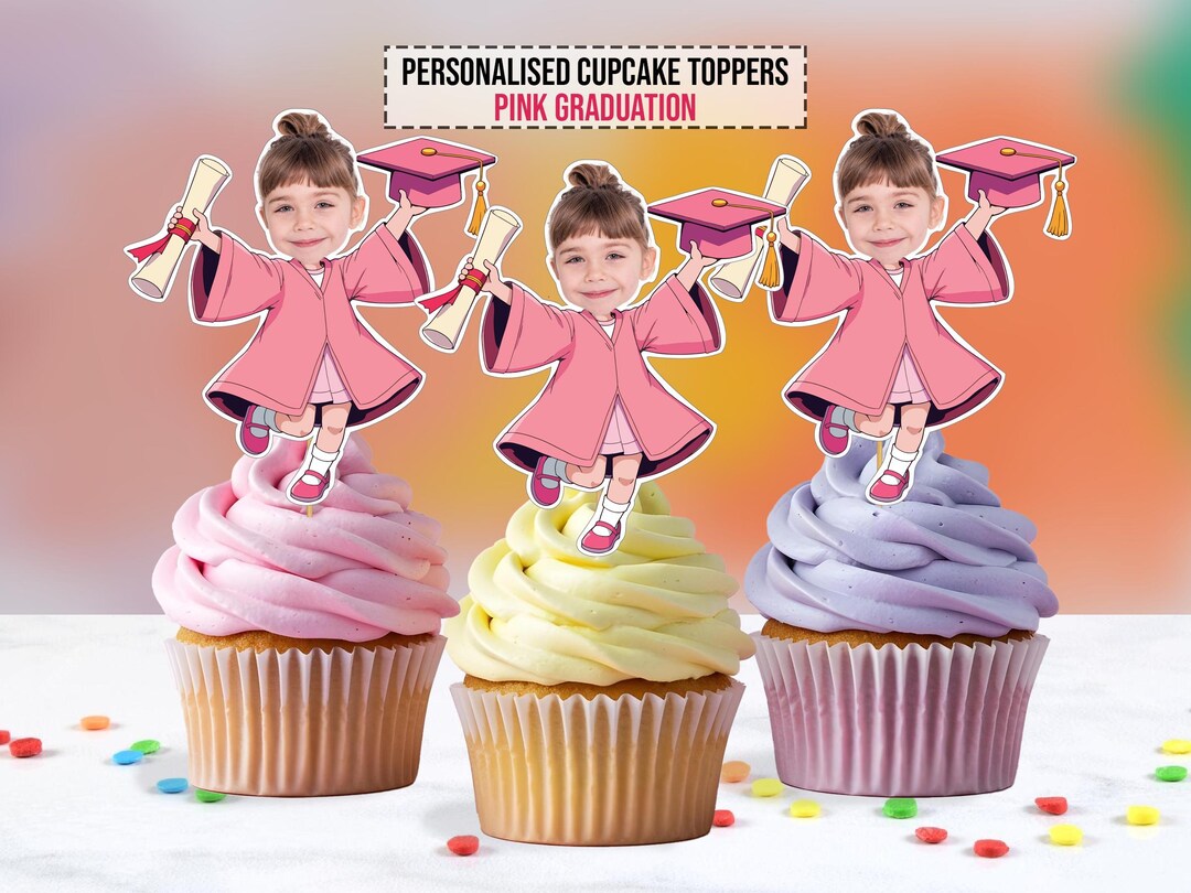 Pink Graduation Custom Face Cupcake Topper Party Decoration Grad ...