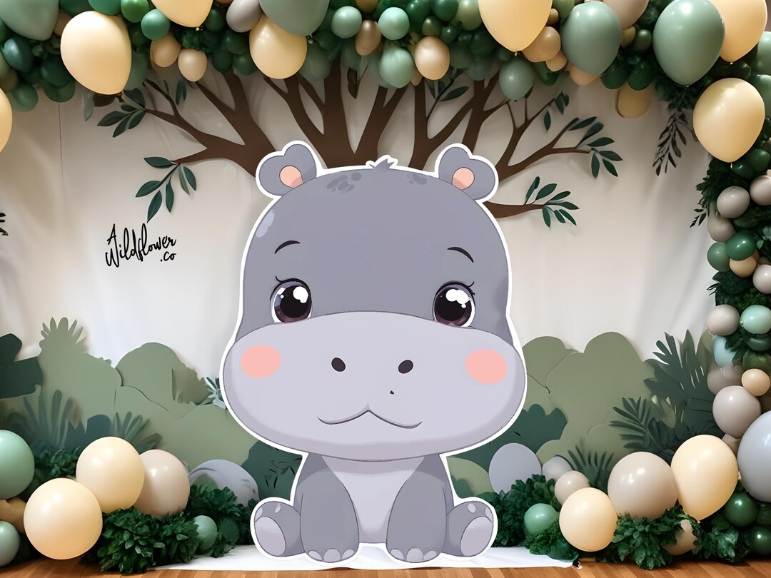 Hippo Cut Out, Resizeable Animal Standee, Cute Party Decor, Cake Topper ...