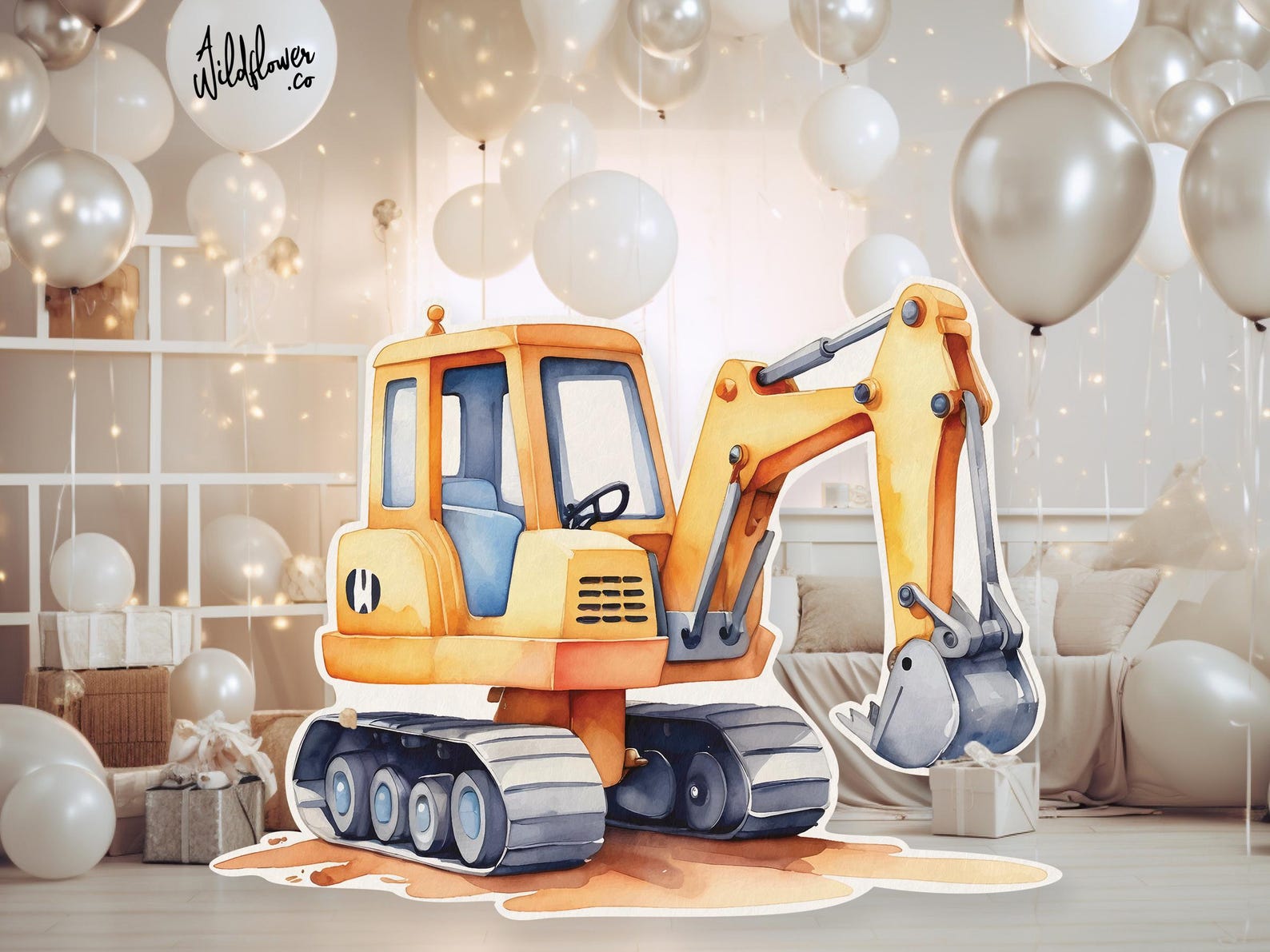 Excavator Cut Out, Large Resizable Watercolour Construction Standee ...