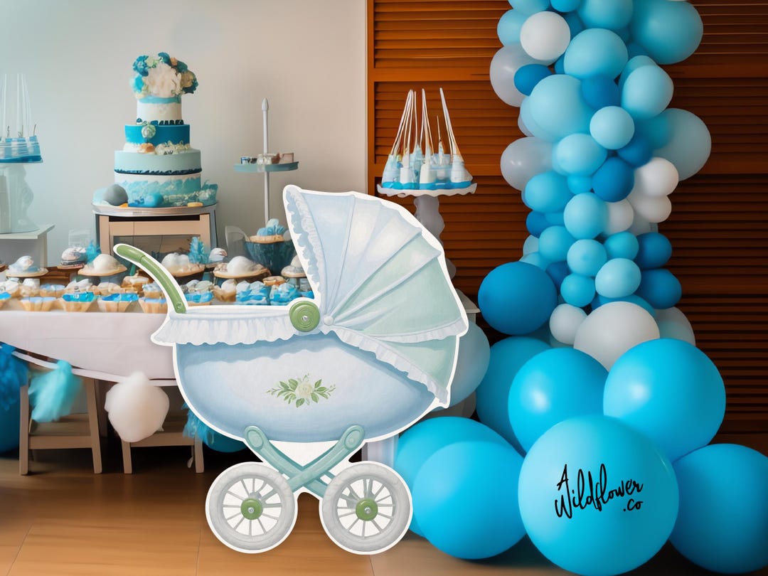 Blue Pram Cutout, Resizable Watercolour Stroller Standee, Baby Carriage ...