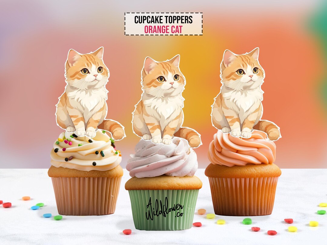 Orange Cat Cupcake Toppers Party Decoration for Children Birthday Party ...