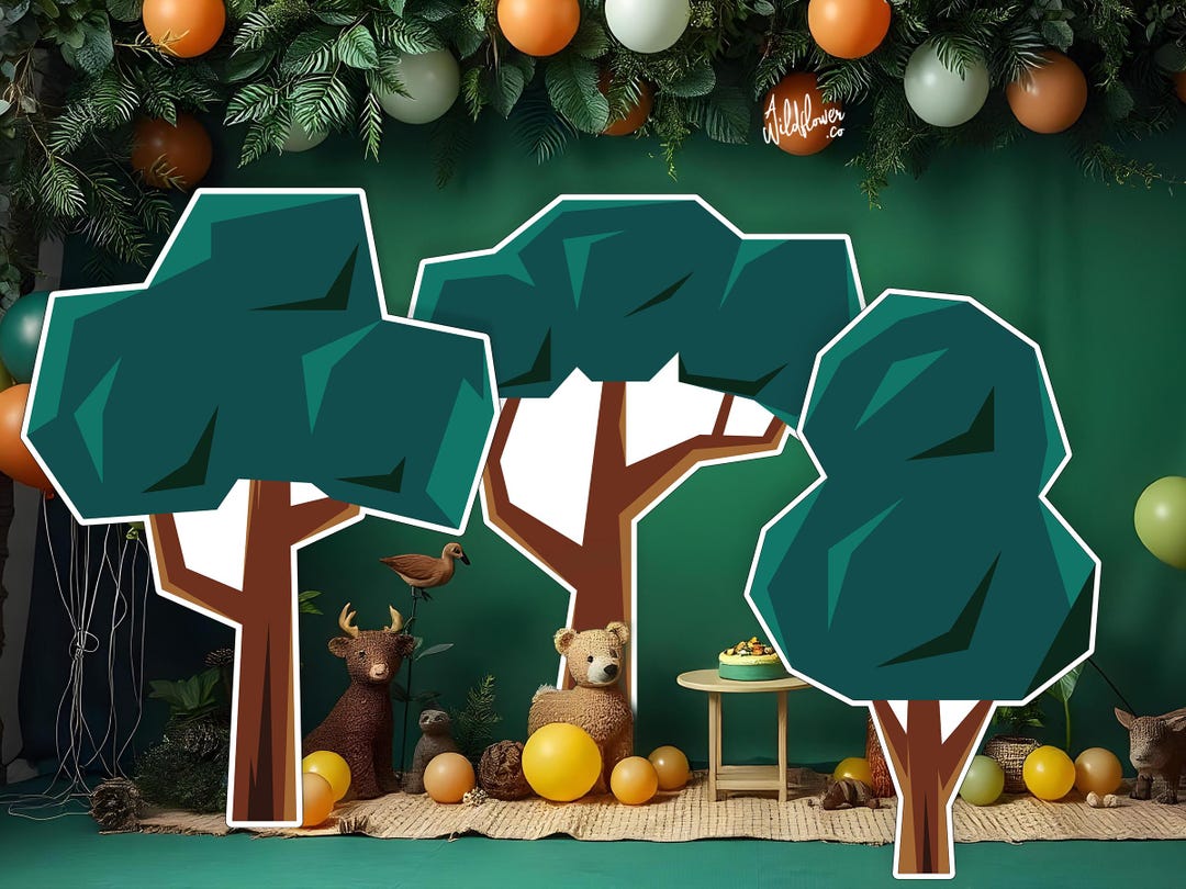 Large Trees Cutout, Resizable Forest Standee, Green Safari Party Decor ...